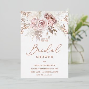 Divine Rose Gold Blush Floral Bridal Shower Foil Invitation | Zazzle