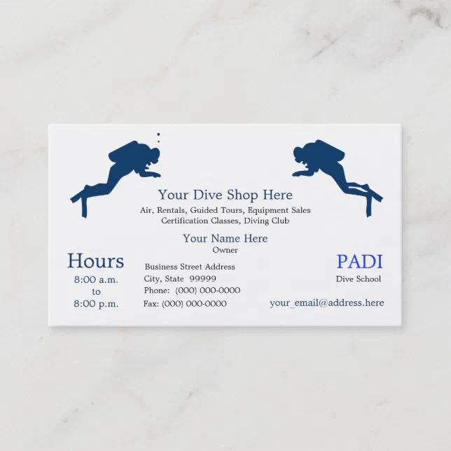 Diving Equipment Sales, Rentals Business Card | Zazzle