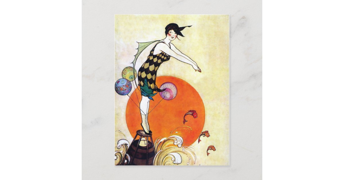 Diving Flapper Girl Postcard | Zazzle