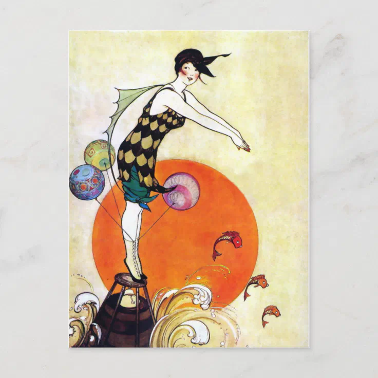 Diving Flapper Girl Postcard | Zazzle