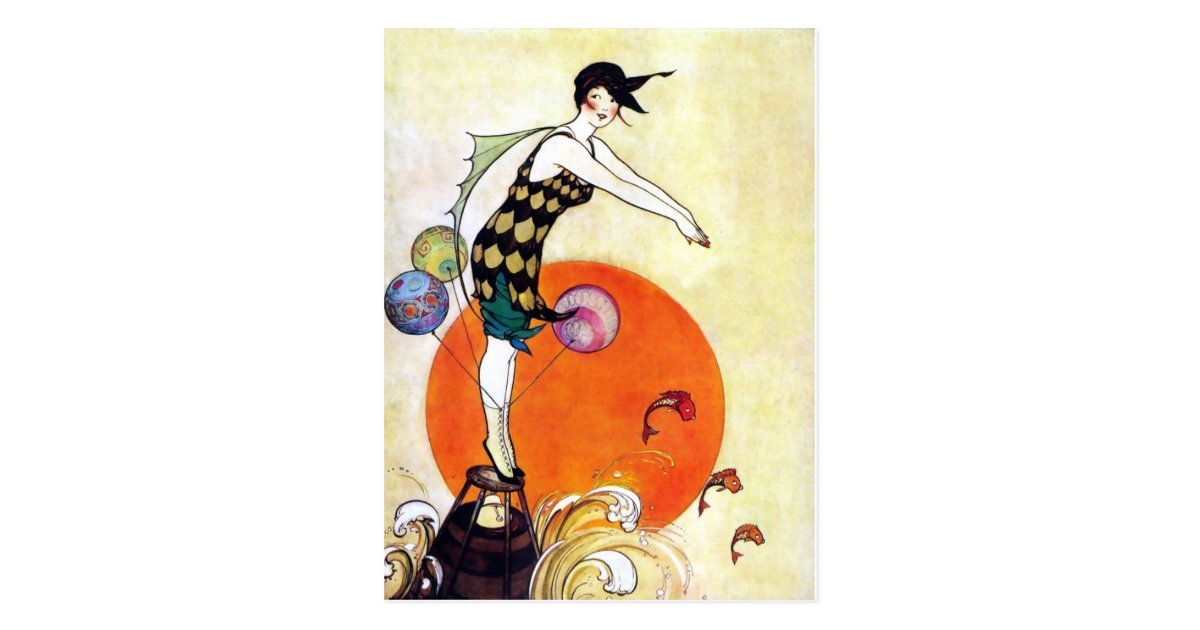 Diving Flapper Girl Postcard | Zazzle.com