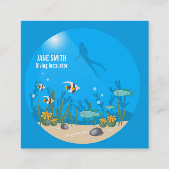Diving Instructor deep sea diving business Square Business Card | Zazzle