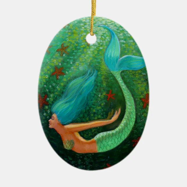 Diving Mermaid Fantasy Art Oval Christmas Ornament | Zazzle
