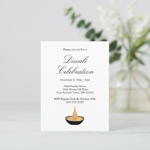 Diwali Celebration Diya Invitation Postcard | Zazzle