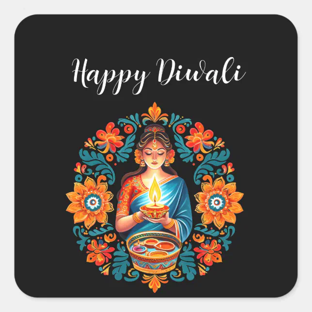Diwali celebration square sticker | Zazzle