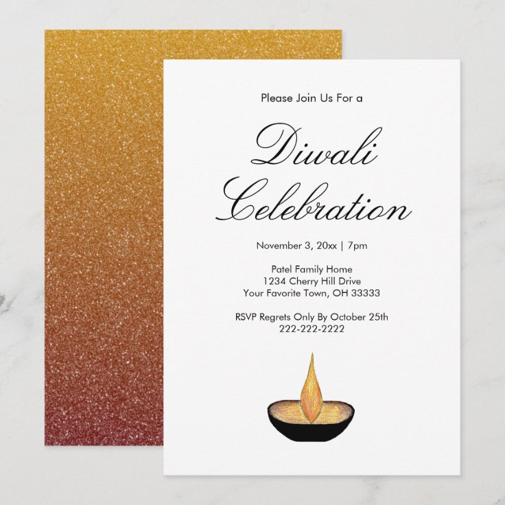 Diwali Elegant Gold Diya Flame Lamp Invitation | Zazzle