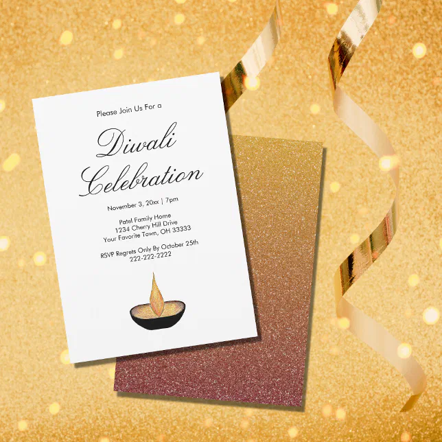 Diwali Elegant Gold Diya Flame Lamp Invitation | Zazzle
