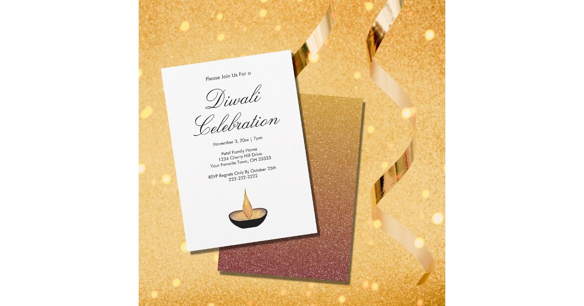 Diwali Elegant Gold Diya Flame Lamp Invitation | Zazzle