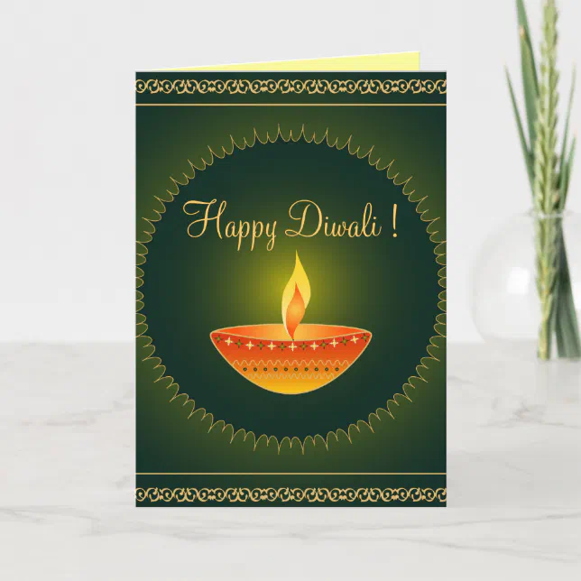 Diwali lamp on green card | Zazzle