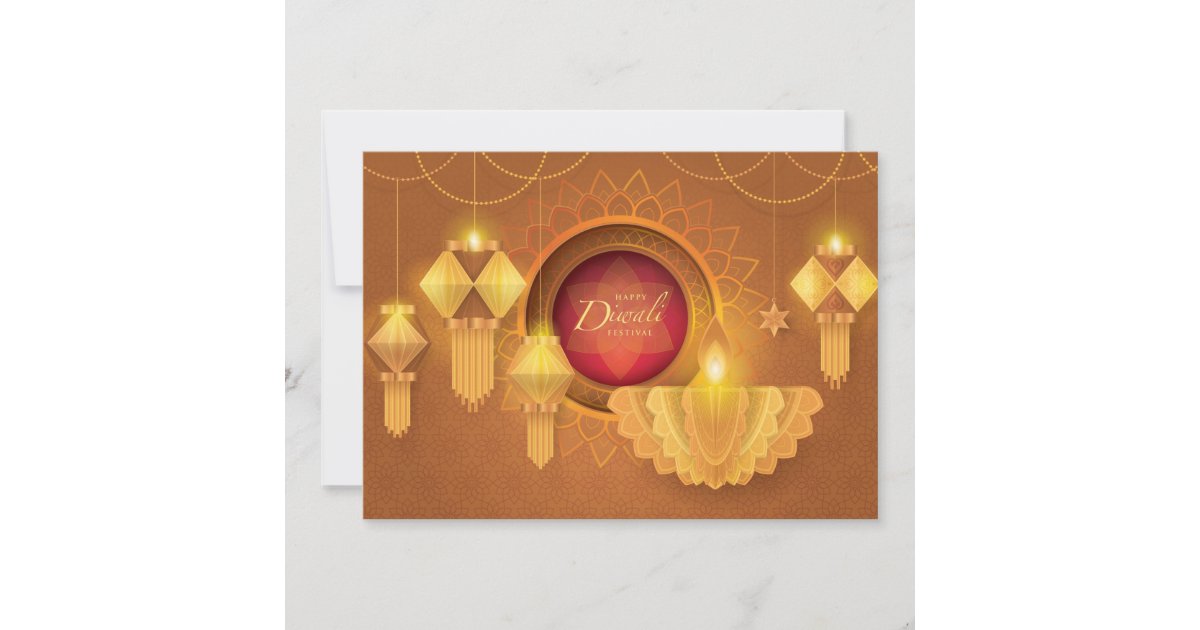 Diwali Papercut Deepa & Lanterns, gold Invitation | Zazzle