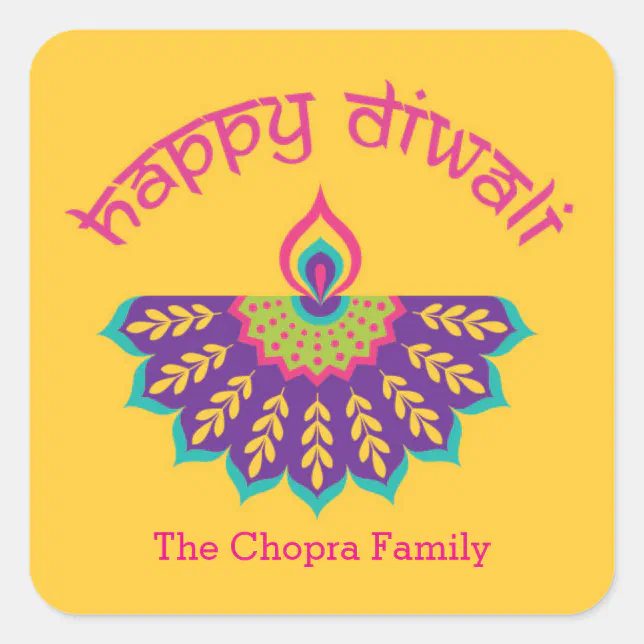 Diwali Party Favor Sticker with Diya Illustration | Zazzle