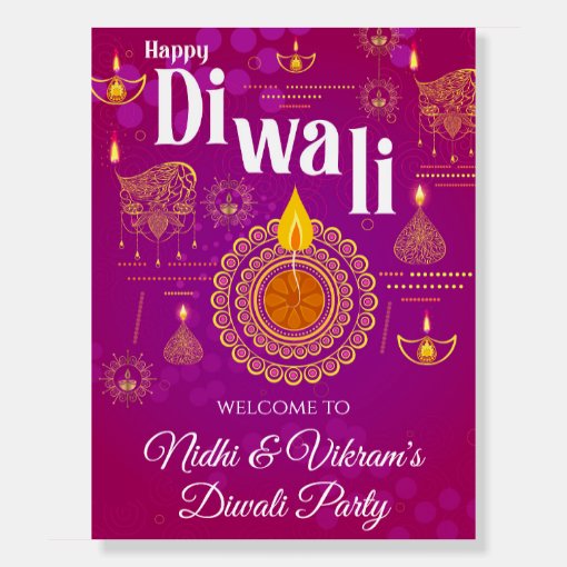 Diwali party welcome as Diwali Dinner welcome sign | Zazzle