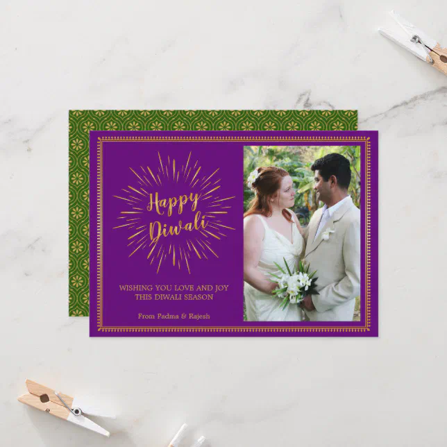 Diwali Photo Greeting Card - Custom Color | Zazzle