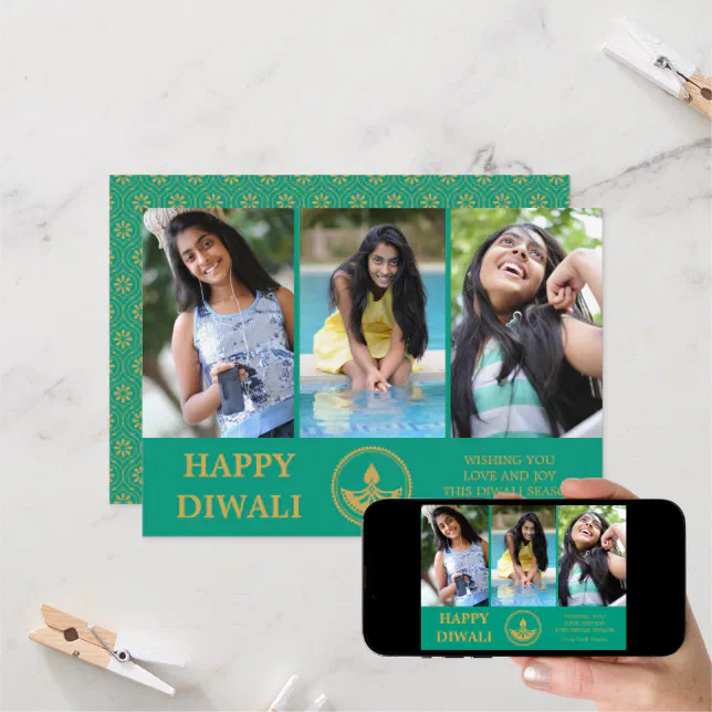Diwali Photo Greeting Card - Custom Color | Zazzle