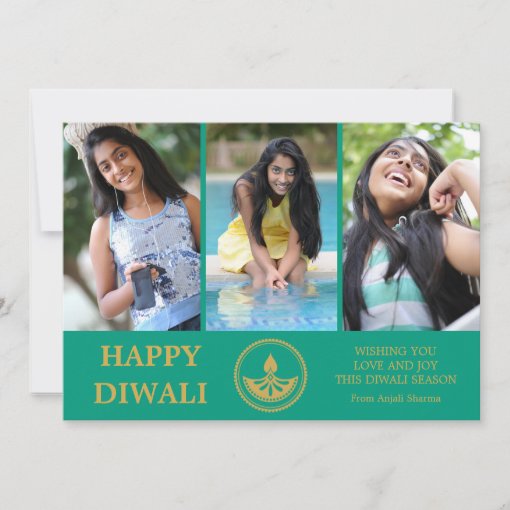 Diwali Photo Greeting Card - Custom Color | Zazzle