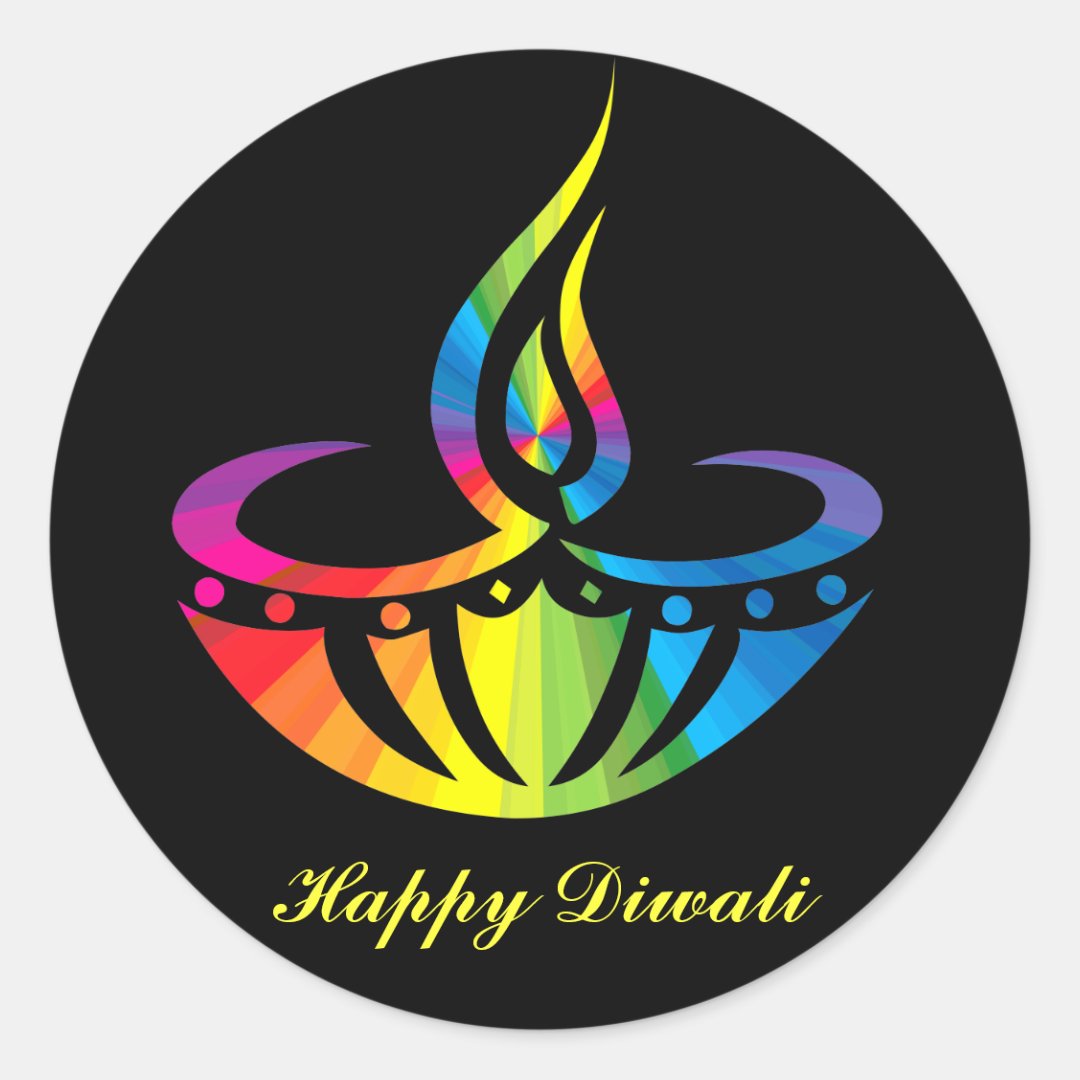 Diwali - Rainbow Lamp Classic Round Sticker | Zazzle