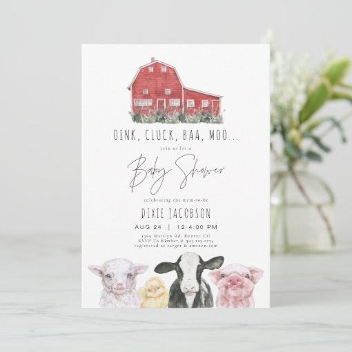 DIXIE Country Red Barn Farm Animal Baby Shower Invitation | Zazzle