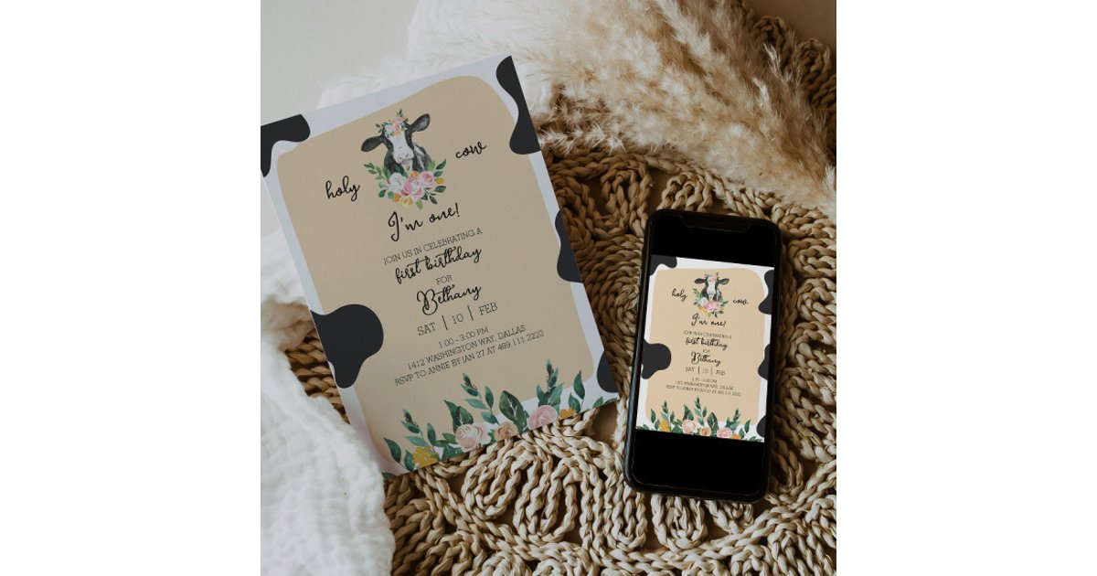 DIXIE Cow First Birthday Invitation | Zazzle