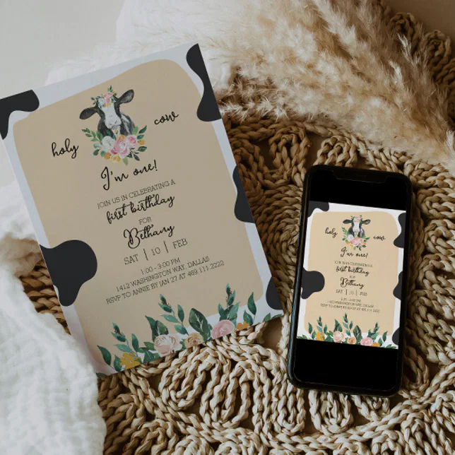 DIXIE Cow First Birthday Invitation | Zazzle