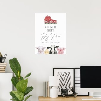 DIXIE Red Barn Farm Animal Baby Shower Welcome Poster | Zazzle