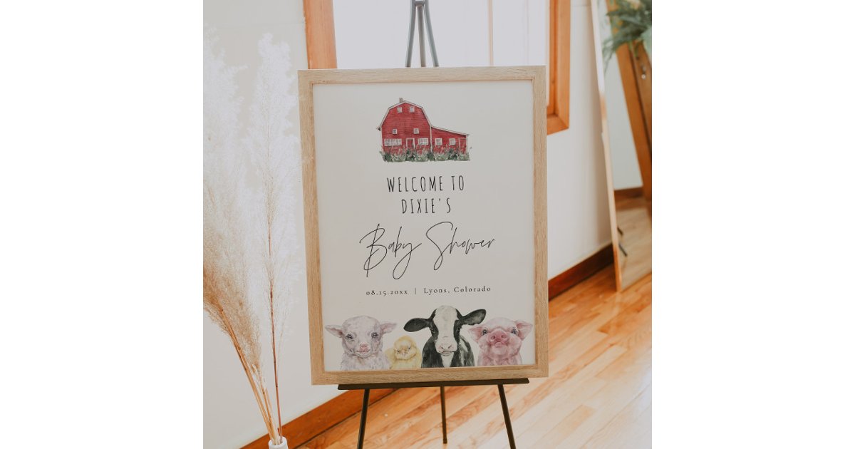 DIXIE Red Barn Farm Animal Baby Shower Welcome Poster | Zazzle