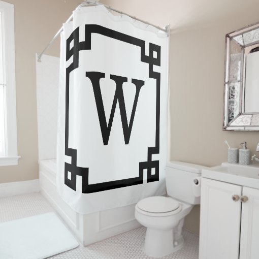 DIY BG Black Greek Key #2 Framed Init Monogram Shower Curtain | Zazzle