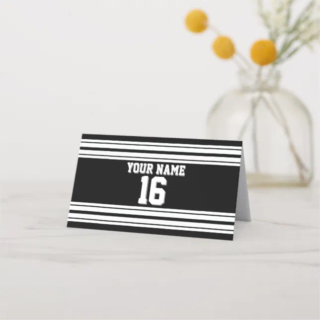 DIY BG Black White Team Jersey Custom Number Name Place Card | Zazzle