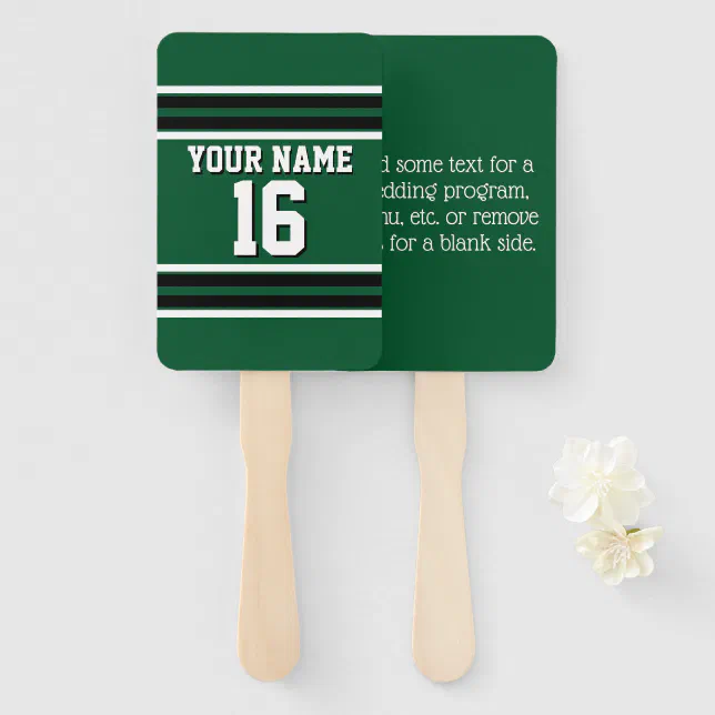 DIY BG Forest Green Black Team Jersey Number Name Hand Fan | Zazzle