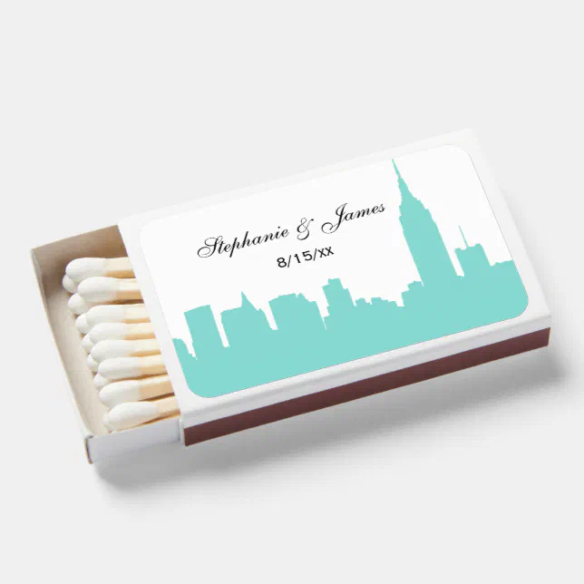 DIY BG NYC Skyline Silhouette Turquoise Matchboxes | Zazzle