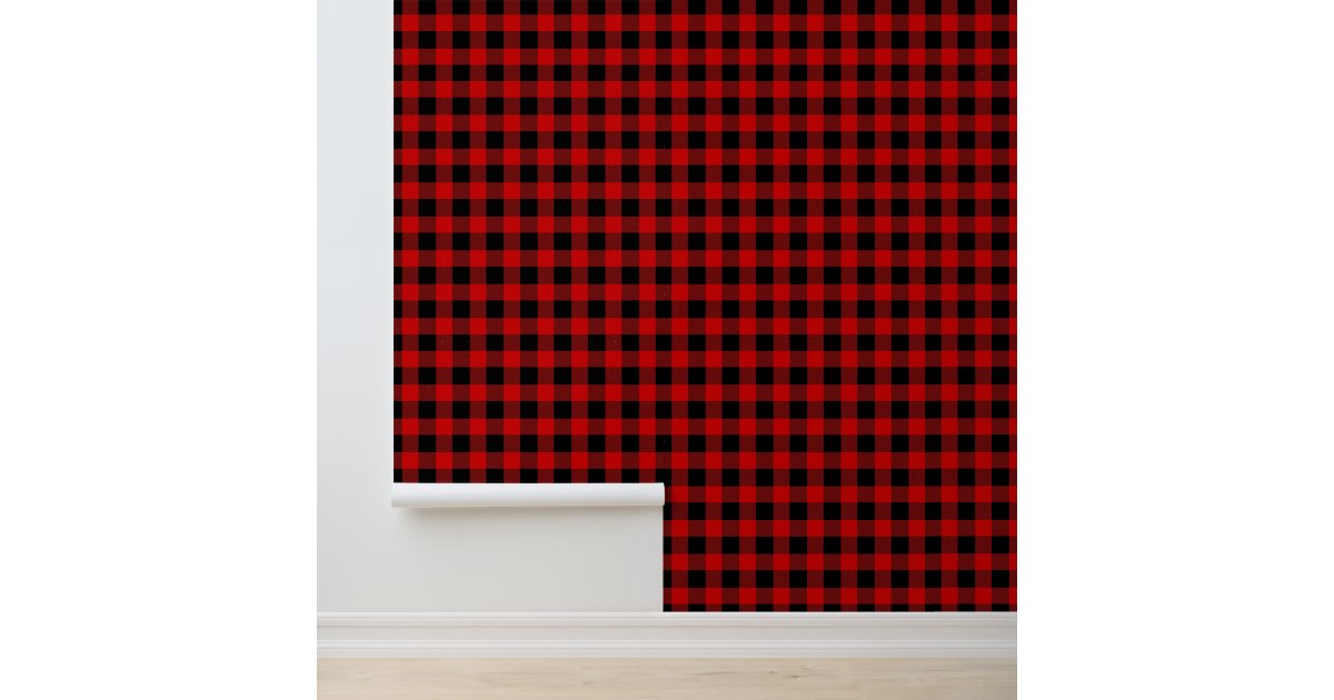 DIY Bkgrnd Color Buffalo Check Plaid #2 Black Red Wallpaper | Zazzle