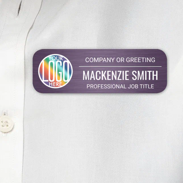 DIY Color Brushed Purple Printed Plastic Employee Name Tag | Zazzle