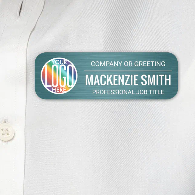 DIY Color Brushed Teal Printed Plastic Employee Name Tag | Zazzle