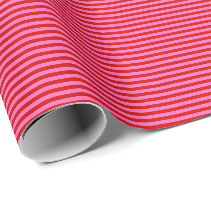 DIY Color Small Preppy Stripe Red Hot Pink Wrapping Paper | Zazzle