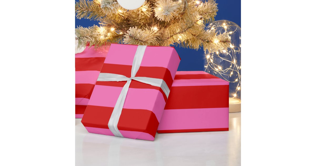 DIY Color XL Preppy Stripe Red Hot Pink Wrapping Paper | Zazzle