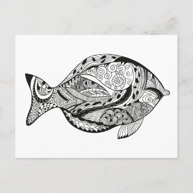 DIY coloring in fish line-art design Postcard | Zazzle