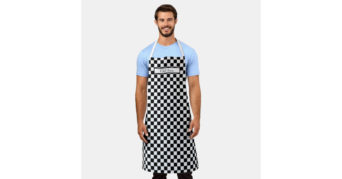 DIY Colors Black White Checkerboard Pattern Apron | Zazzle