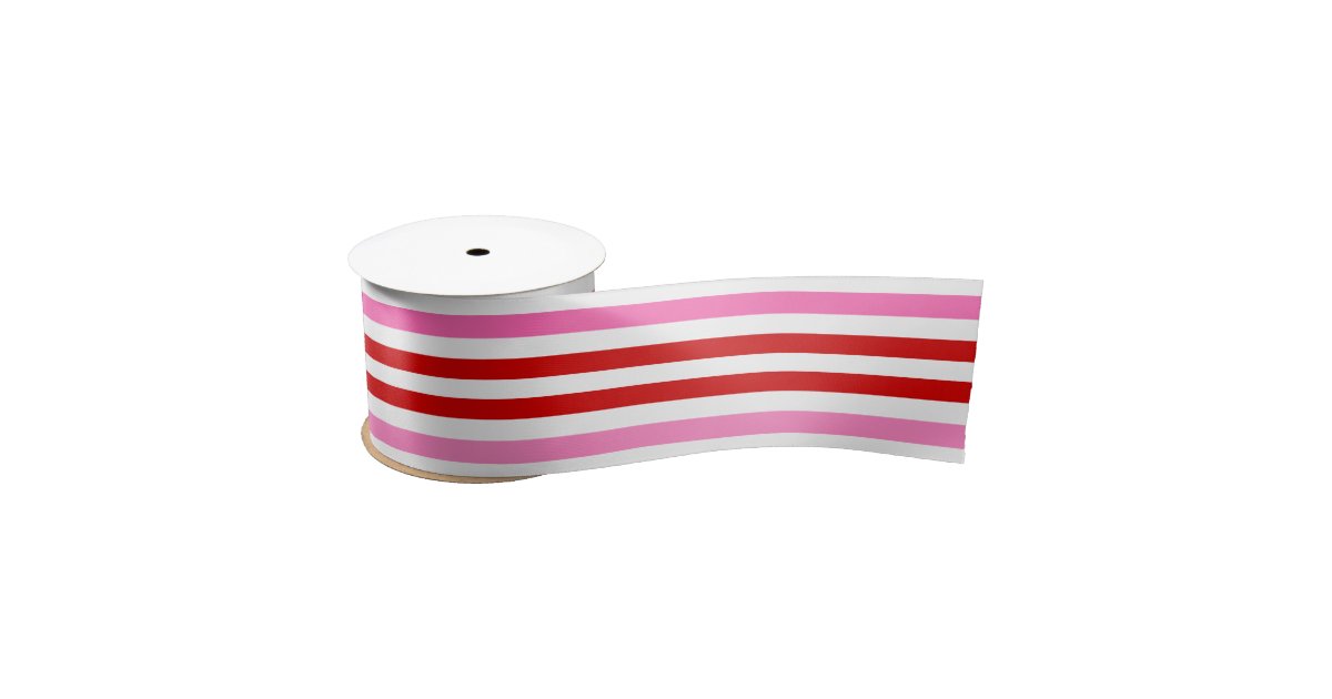 DIY Colors Hot Pink Red White Stripe Satin Ribbon | Zazzle
