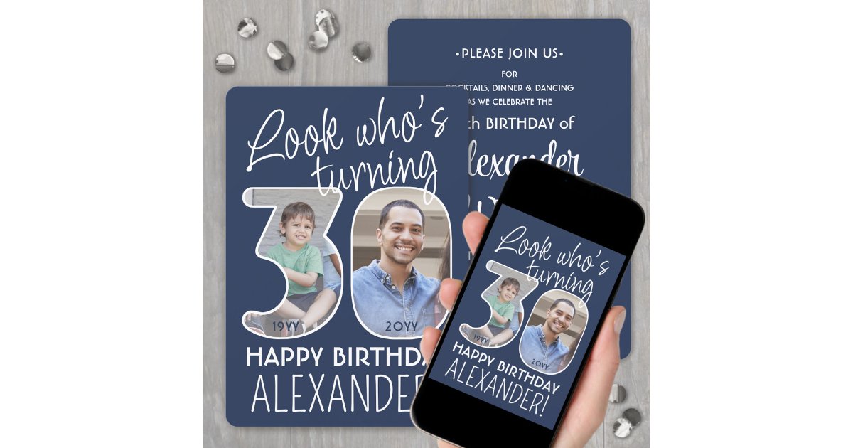 DIY Colors • Look Who's 30 Birthday Party 2 Photo Invitation | Zazzle