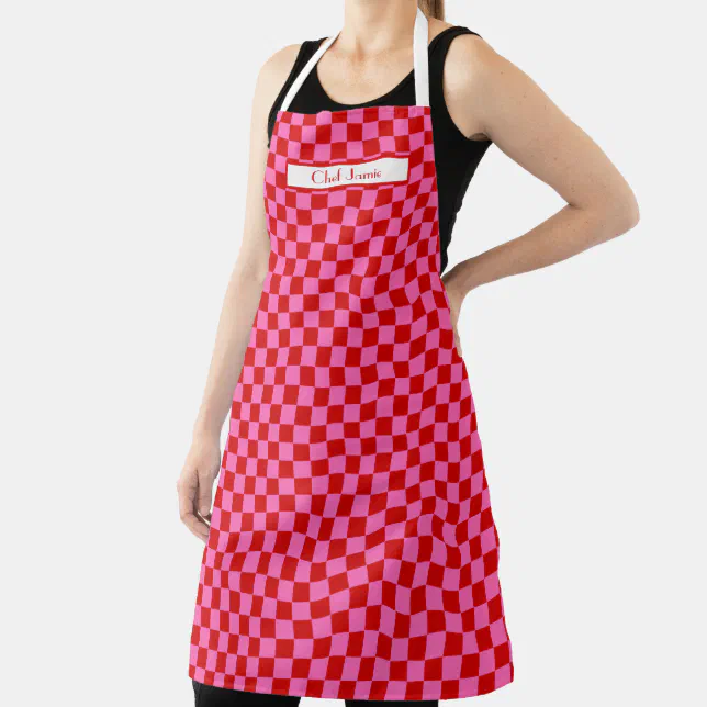 DIY Colors Red Hot Pink Checkerboard Pattern Apron | Zazzle