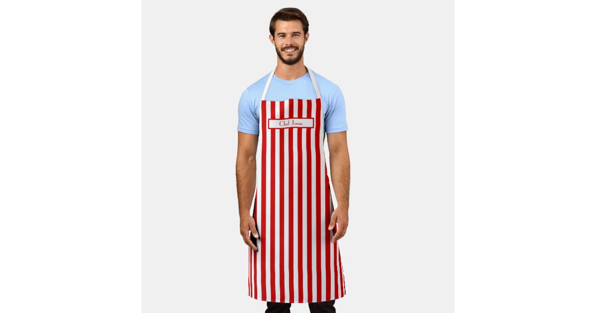 DIY Colors Vertical Stripe Red White Apron | Zazzle