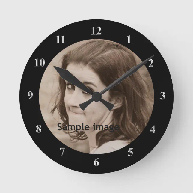 DIY Create Your Own Black | Personalized Photo Round Clock | Zazzle