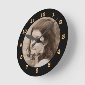 DIY Create Your Own Black | Personalized Photo Round Clock | Zazzle