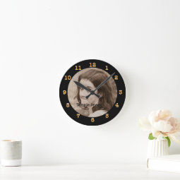 DIY Create Your Own Black | Personalized Photo Round Clock | Zazzle