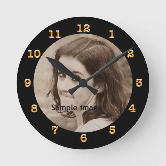 DIY Create Your Own Black | Personalized Photo Round Clock | Zazzle