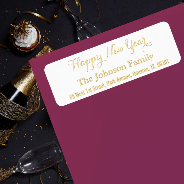 DIY Custom Faux Gold Happy New Year Return Address Label | Zazzle
