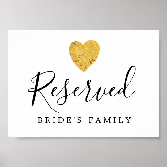 DIY Gold Foil Heart Wedding Reserved Sign | Zazzle.com