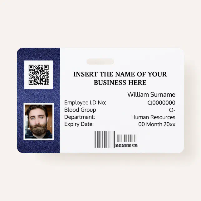 DIY ID card classic simple photo logo blue white Badge | Zazzle