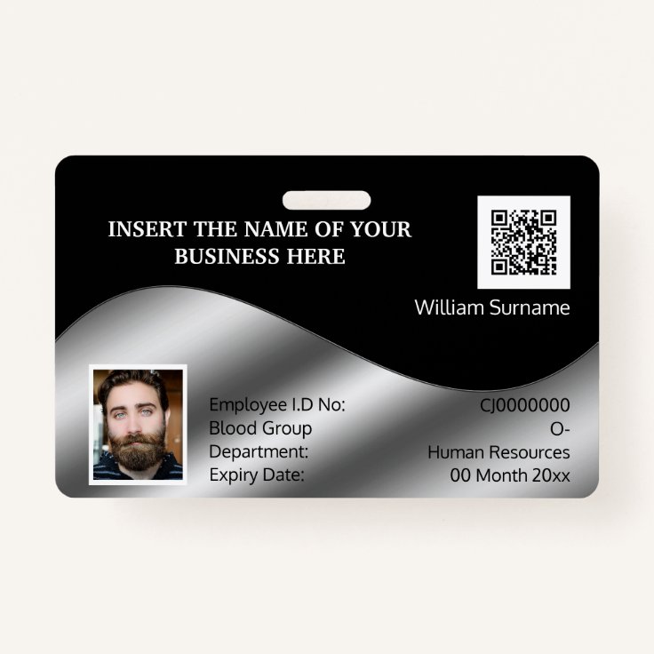 DIY ID card faux silver black | photo logo Badge | Zazzle