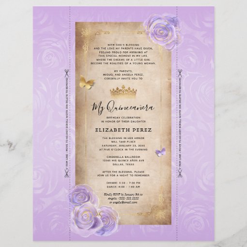 DIY Light Purple Gold Quince Scroll Invitations | Zazzle