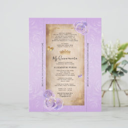 DIY Light Purple Gold Quince Scroll Invitations | Zazzle